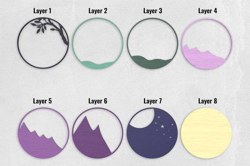 Mountains and Moonlight layered SVG files - So Fontsy