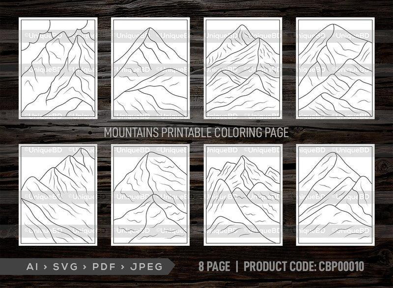 Mountains Printable Coloring Page Bundle, PDF Colouring Book, Instant ...