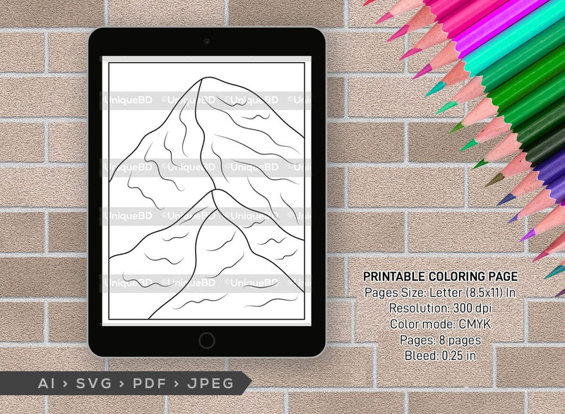 Mountains Printable Coloring Page Bundle, PDF Colouring Book, Instant ...