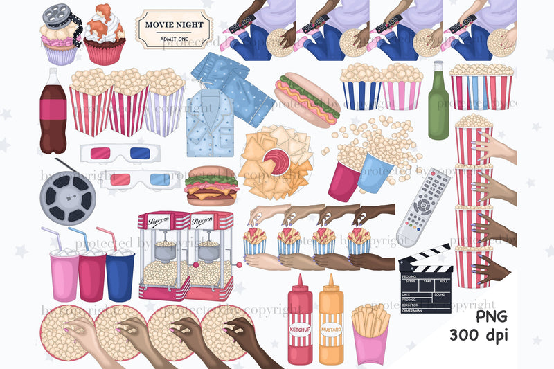 Movie Night Clipart | Weekend Illustration - So Fontsy