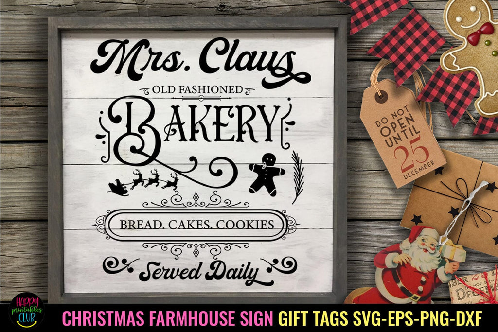 Mrs Claus Bakery Sign SVG I Farmhouse Christmas Sign SVG - So Fontsy