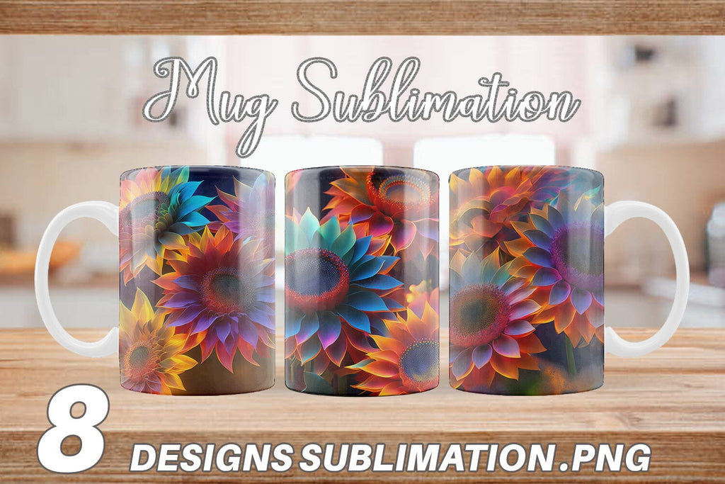 3D Sunflower Mug Wrap | Sublimation Coffee Cup - So Fontsy
