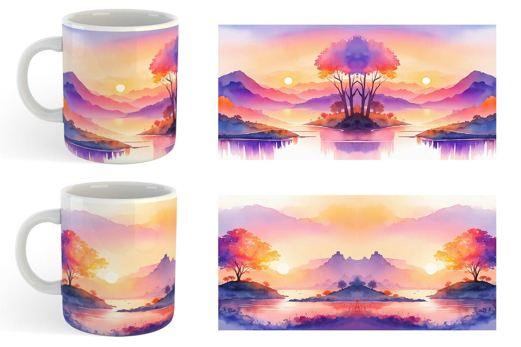 Watercolor Sunsets or sunrises landscape Mug Wrap | Sublimation Coffee ...
