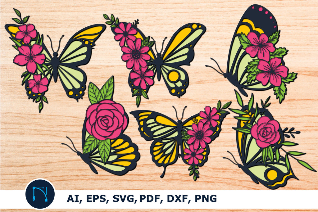 multi layer butterfly Flowers SVG bundle - So Fontsy