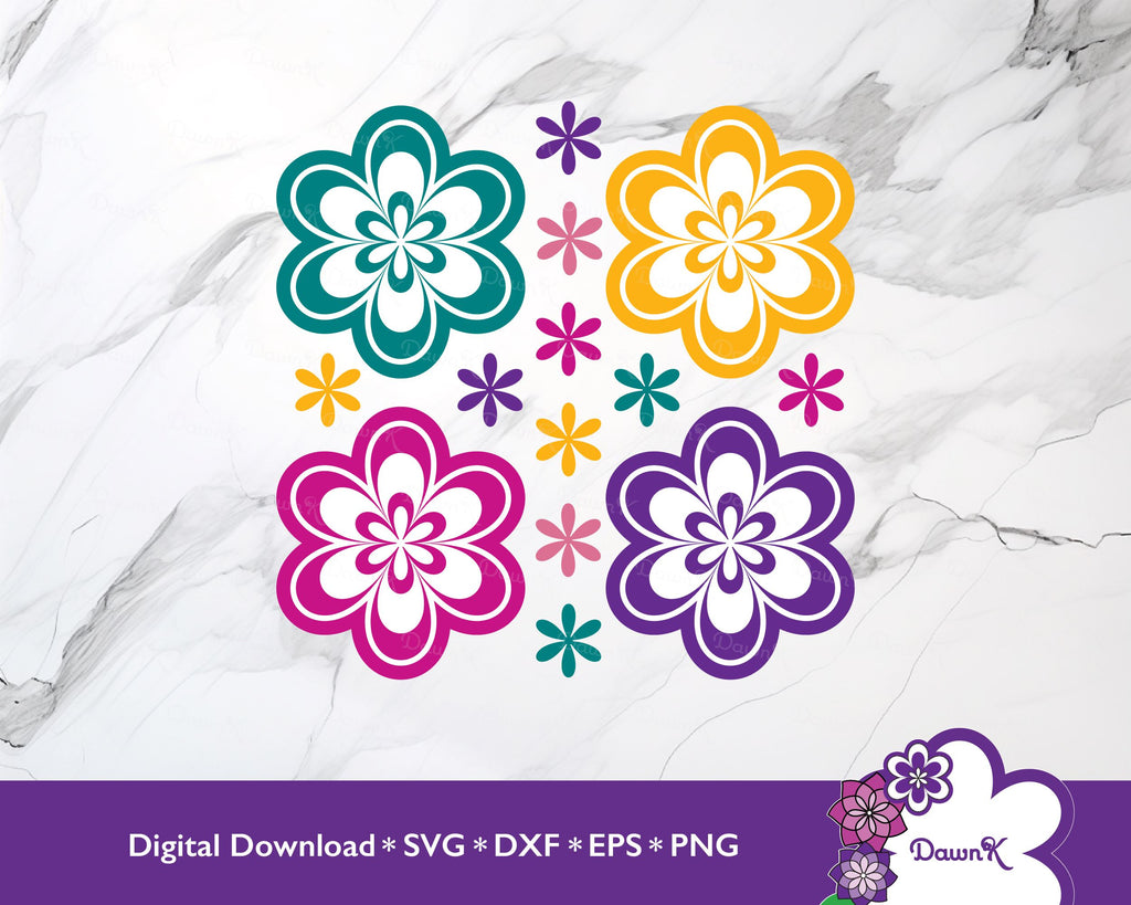 Multicolored Flower SVG Bundle - Layered Flowers, Geometric Flowers ...