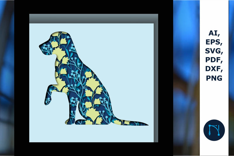 multilayer dog Shadow Box SVG with leaf - So Fontsy