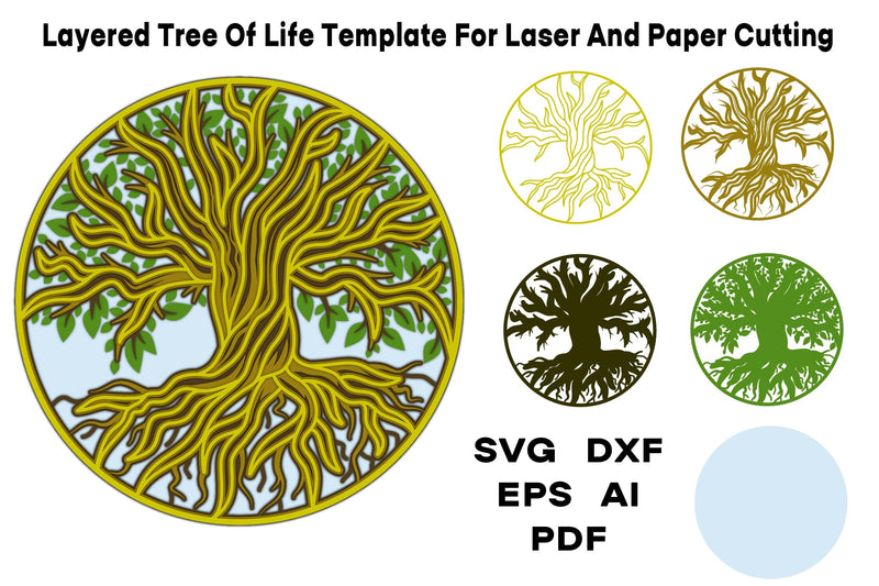 Multilayer Tree of Life template for laser and paper cutting - So Fontsy