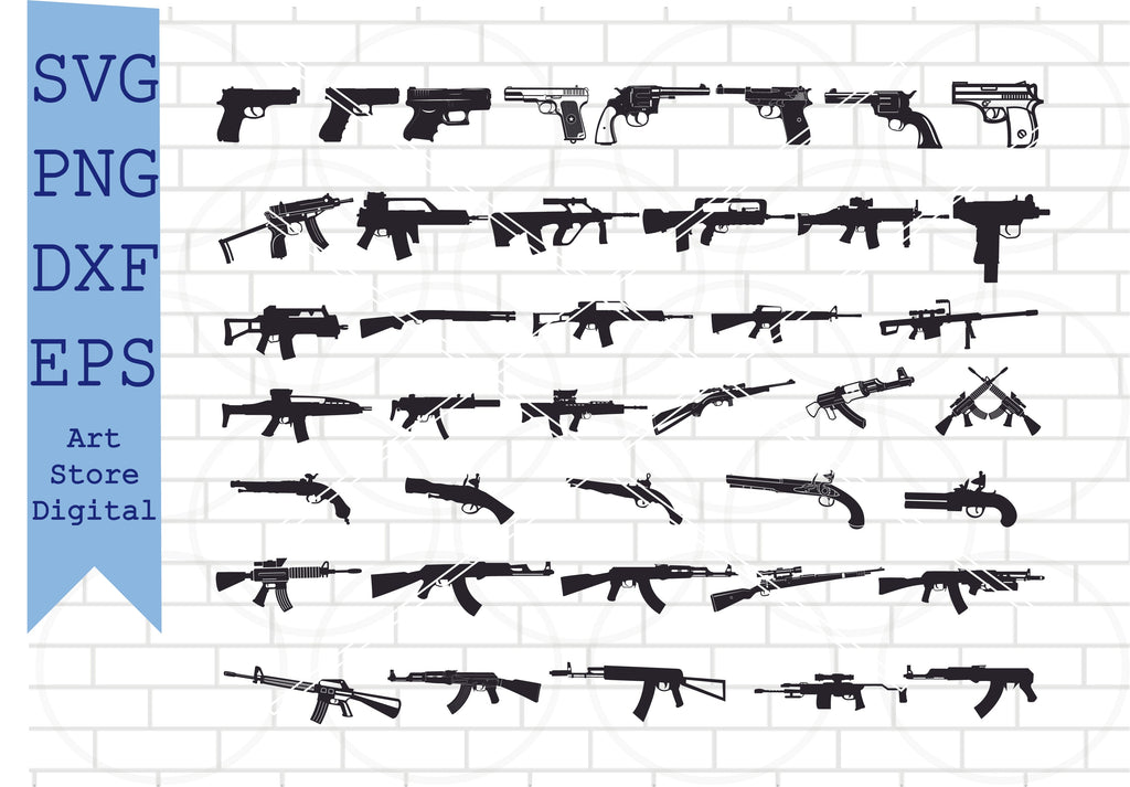 Multiple Gun Svg Bundle, Weapon Svg, Gun Svg, Pistol svg, Dagger Svg ...