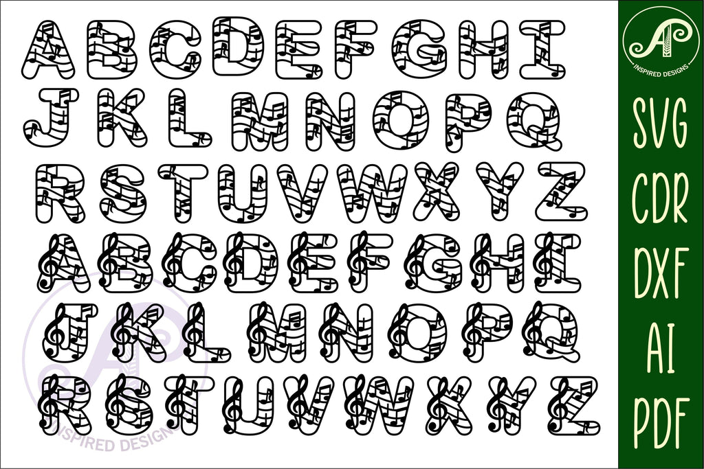 Music letters alphabet set. 52 layered letters. - So Fontsy