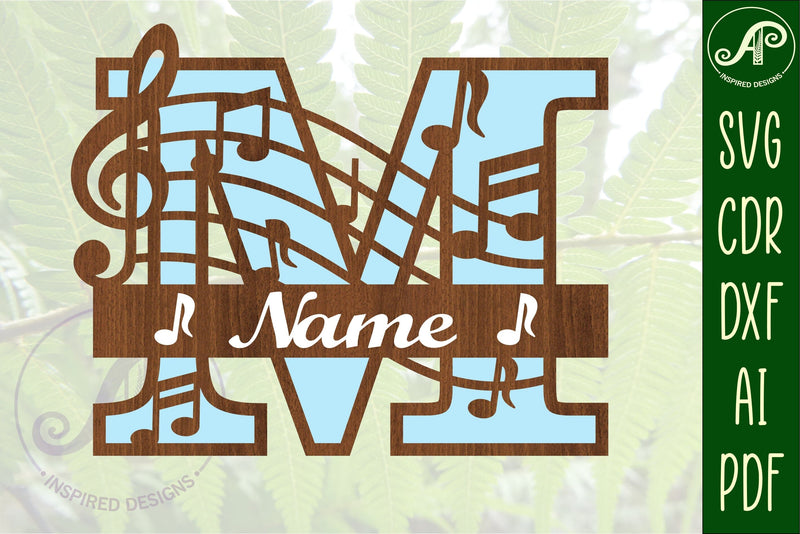 Music Monogram Letter M SVG Cut File - So Fontsy