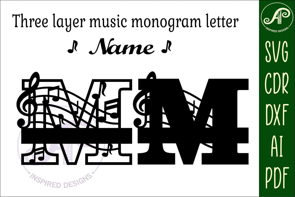 Music Monogram Letter M SVG Cut File - So Fontsy