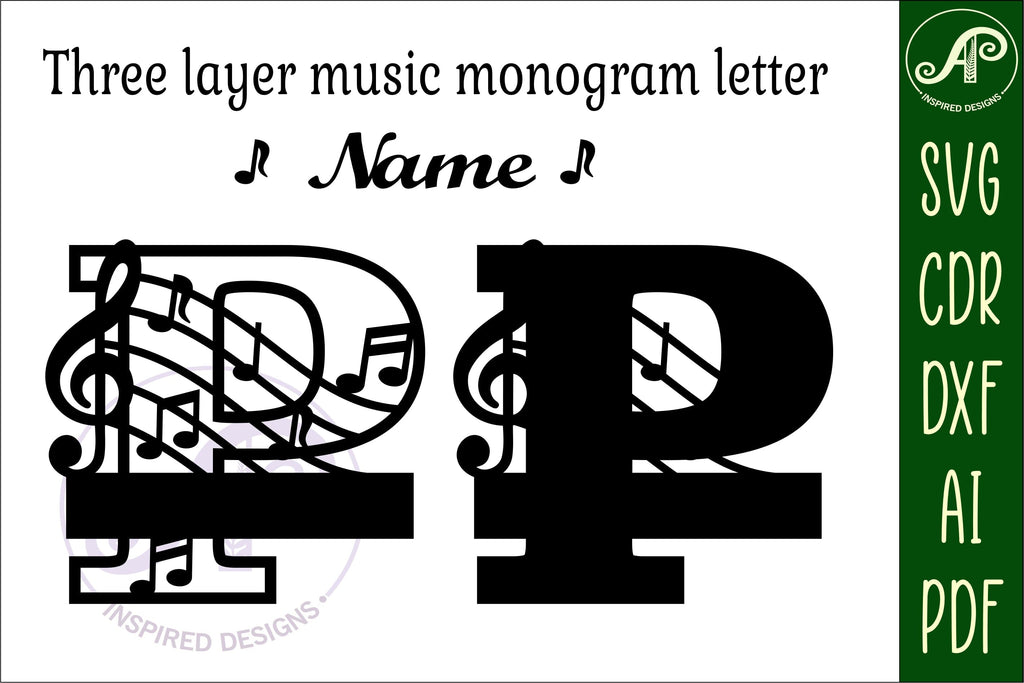 Music Monogram Letter P SVG Cut File - So Fontsy