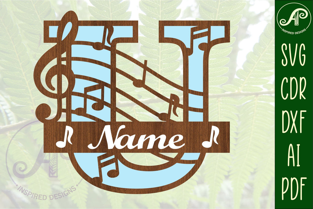Music Monogram Letter U SVG Cut File - So Fontsy