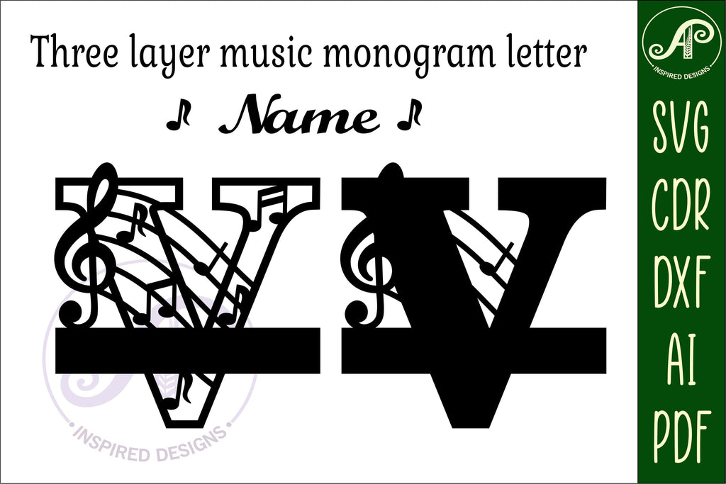 Music Monogram Letter V SVG Cut File - So Fontsy