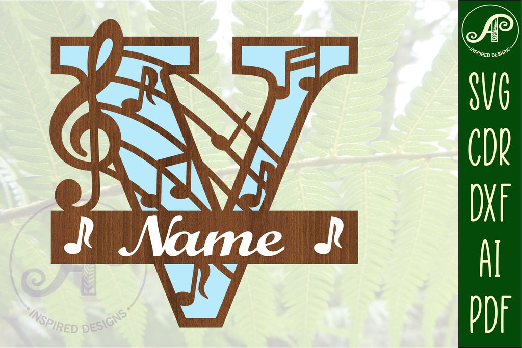 Music Monogram Letter V SVG Cut File - So Fontsy