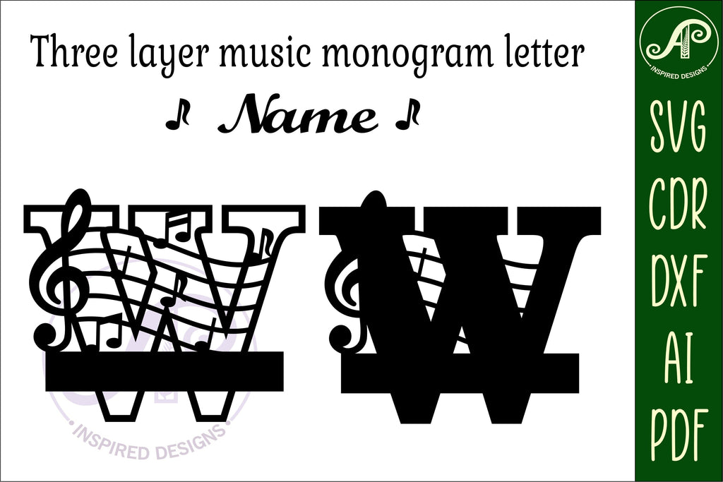 Music Monogram Letter W SVG Cut File - So Fontsy