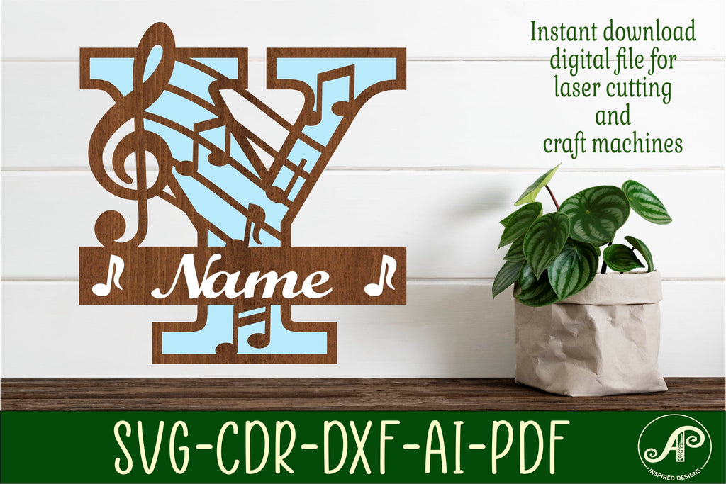 Music Monogram Letter Y SVG Cut File - So Fontsy