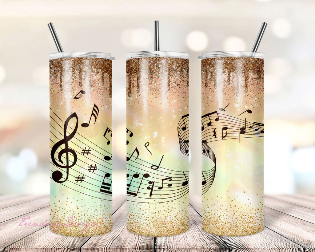 Music Notes Glitter Tumbler PNG, 20oz Skinny Tumbler PNG, Sublimation ...