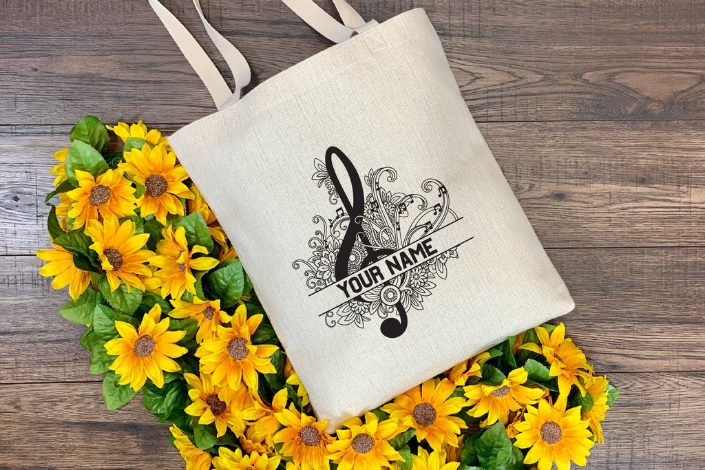 Music Notes SVG, Treble Clef Split Monogram SVG with Flowers. - So Fontsy