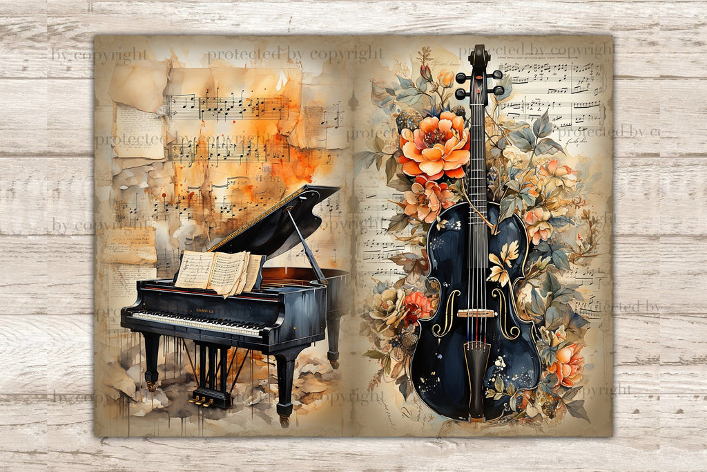 Musical Instruments Printable Paper | Junk Journal Pages - So Fontsy