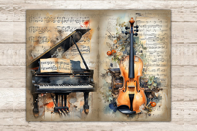 Musical Instruments Printable Paper | Junk Journal Pages - So Fontsy
