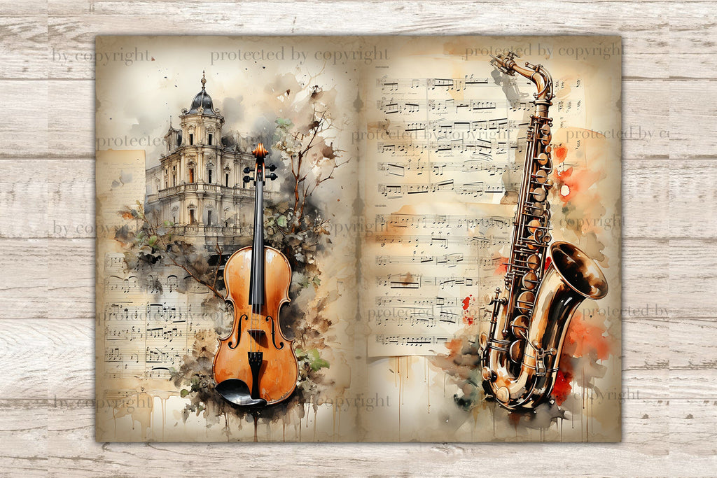 Musical Instruments Printable Paper | Junk Journal Pages - So Fontsy