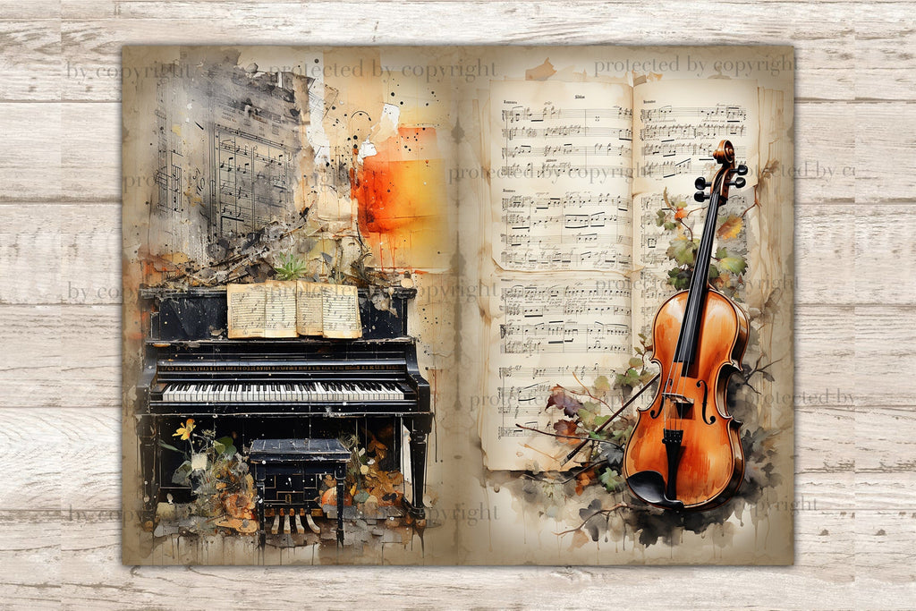 Musical Instruments Printable Paper | Junk Journal Pages - So Fontsy