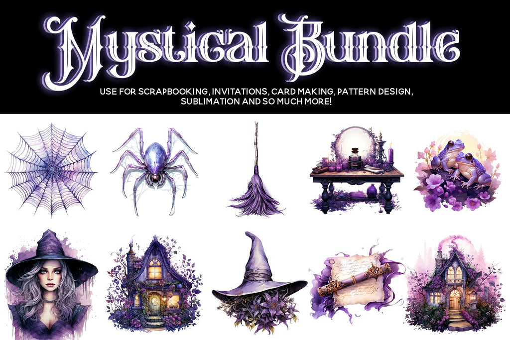 Mystical Witch Clipart, Magic Celestial Witch Clipart Bundle - So Fontsy