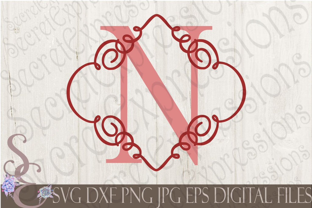 N Initial Swirl Border Monogram - So Fontsy