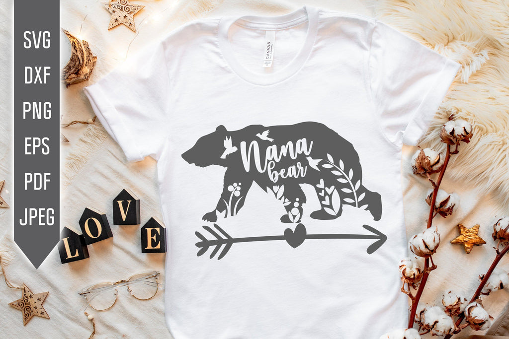 Nana Bear Svg. Grandma Bear Svg. Floral Bear Svg. Grandmother Dxf, png ...