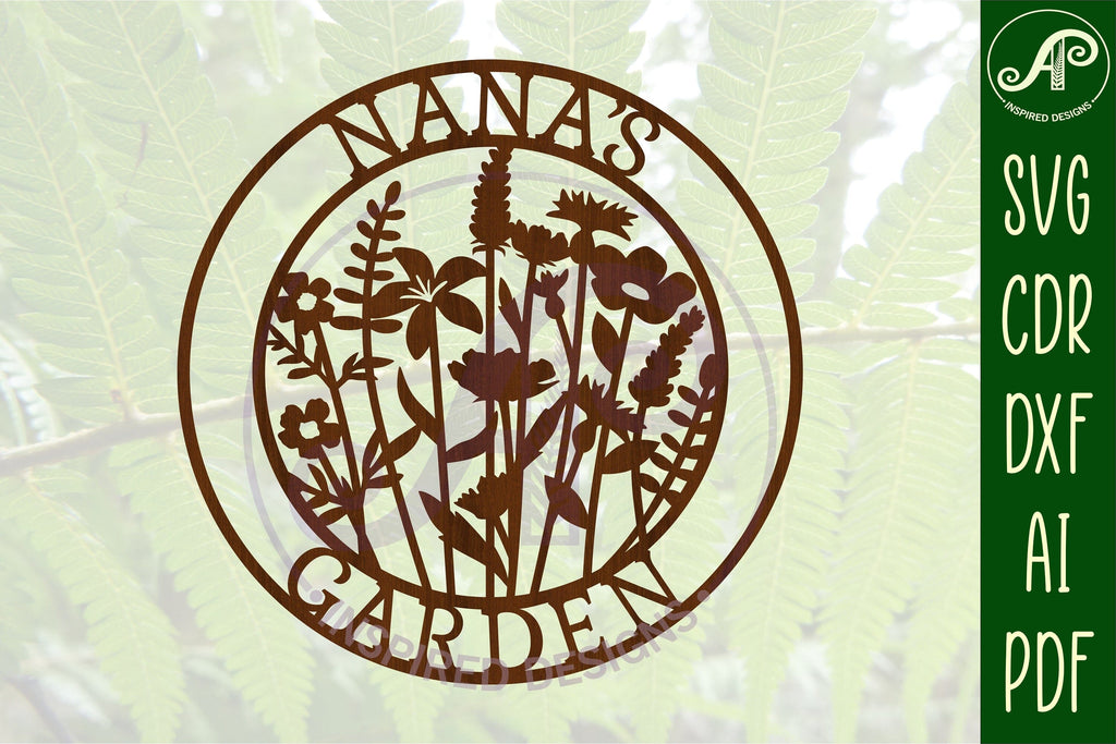 Nana's Garden sign svg laser cut template - So Fontsy