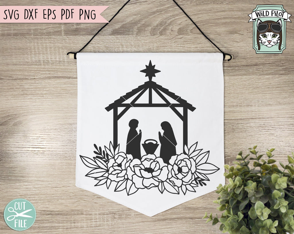 Floral Christmas Nativity Scene SVG Cut File - So Fontsy