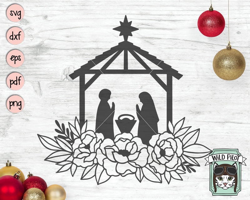 Floral Christmas Nativity Scene SVG Cut File - So Fontsy