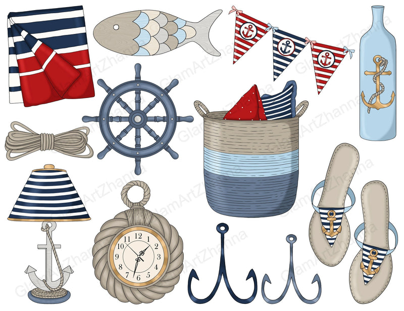Nautical Clipart | Sailor Illustration Set - So Fontsy