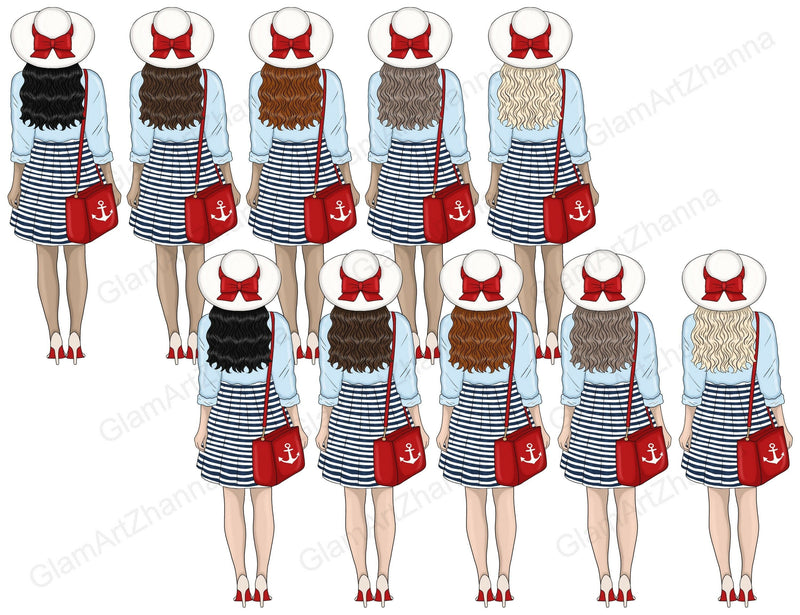 Nautical Clipart | Travel Girl Illustration Set - So Fontsy