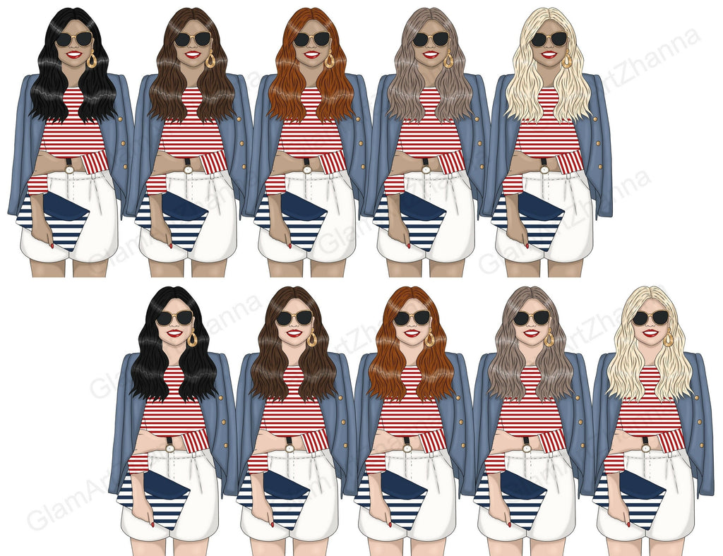 Nautical Clipart | Travel Girl Illustration Set - So Fontsy