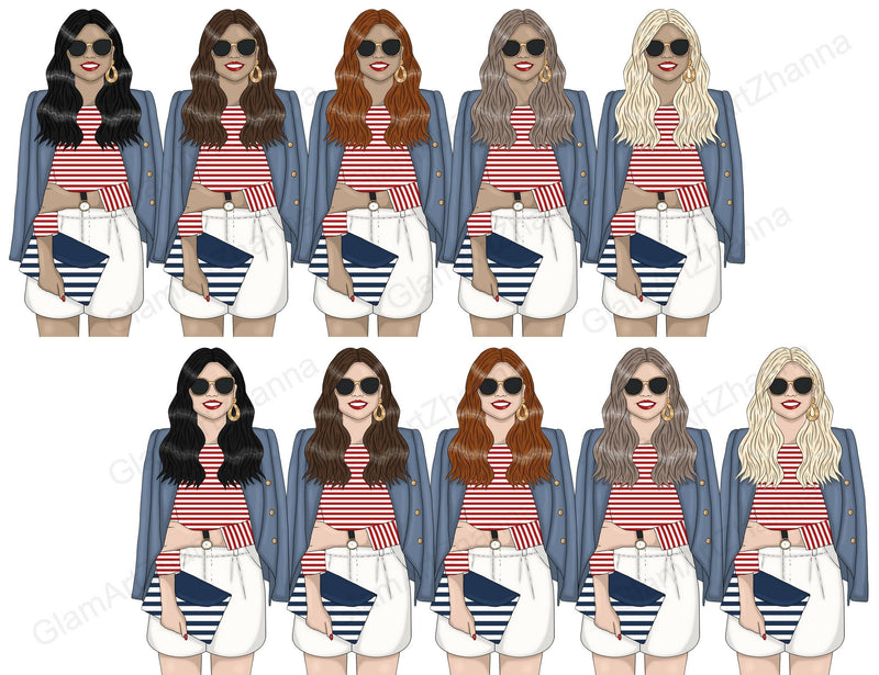 Nautical Clipart | Travel Girl Illustration Set - So Fontsy