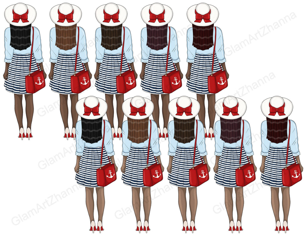 Nautical Clipart | Travel Girl Illustration Set - So Fontsy