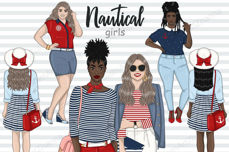 Nautical Clipart | Travel Girl Illustration Set - So Fontsy