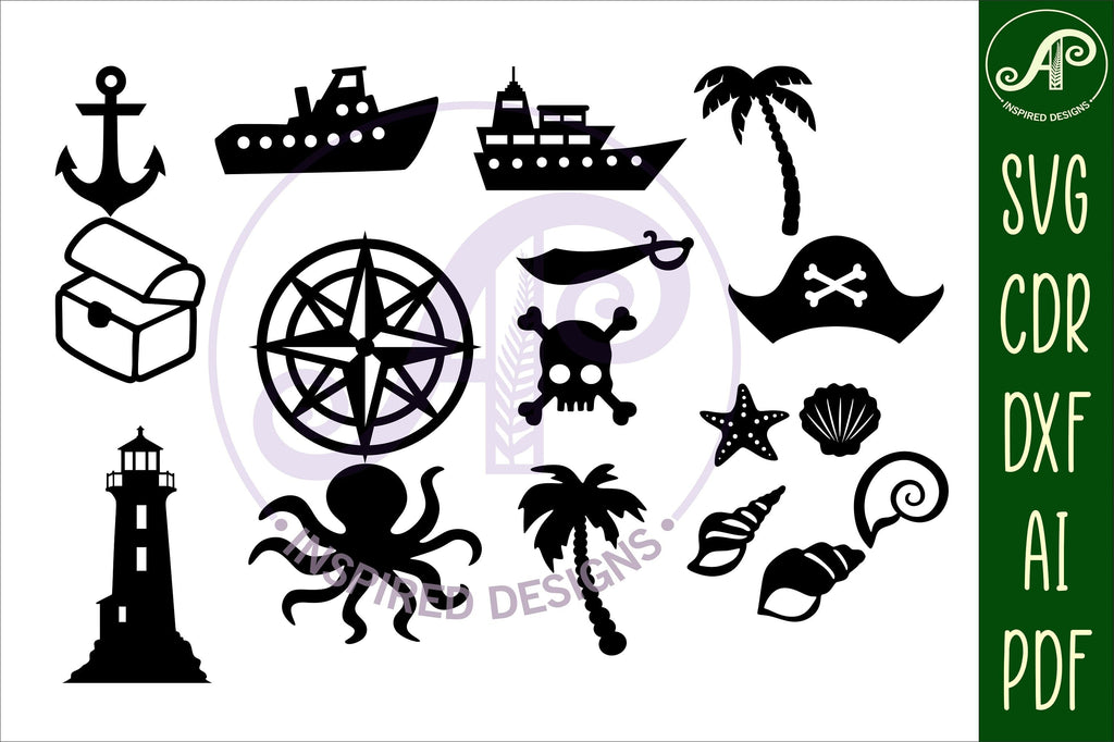Nautical designs. 26 laser cut shapes SVG vector files - So Fontsy