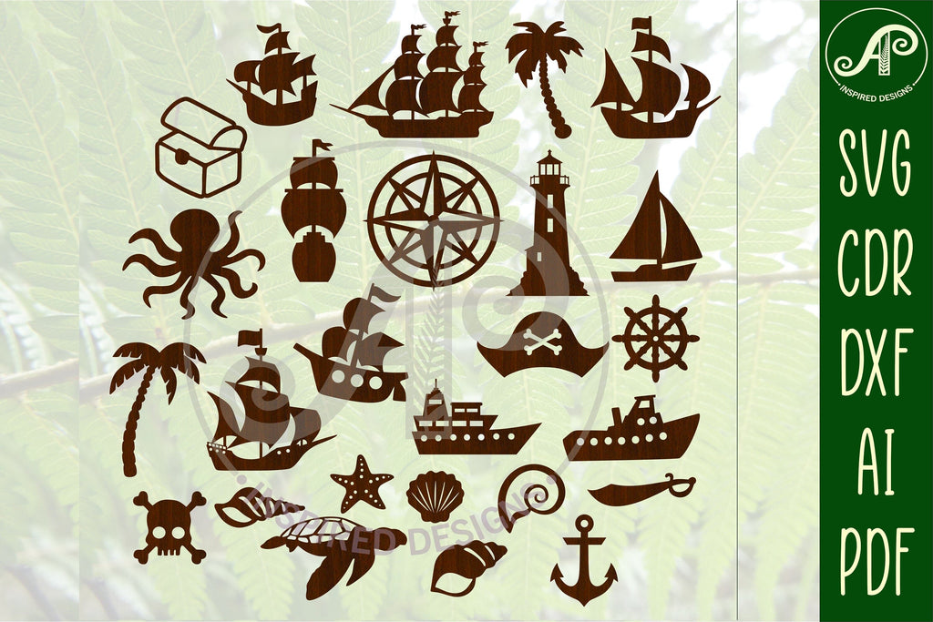 Nautical designs. 26 laser cut shapes SVG vector files - So Fontsy