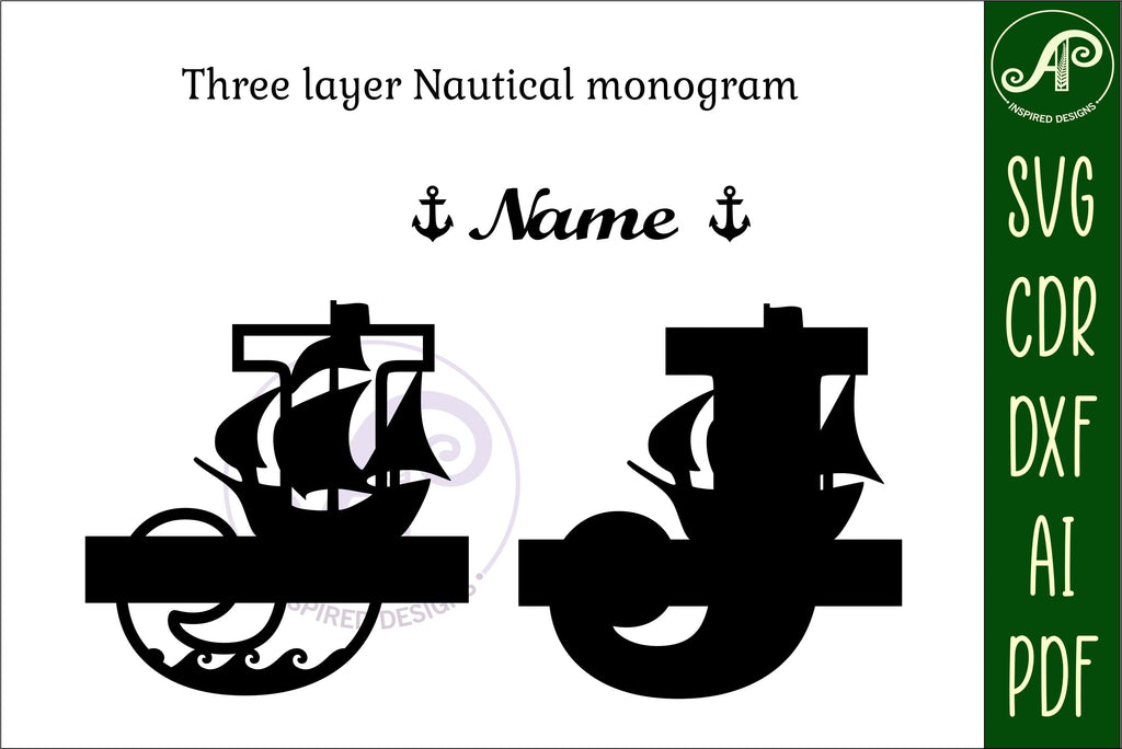 Nautical monogram letter bundle Name signs SVG 3 layer - So Fontsy