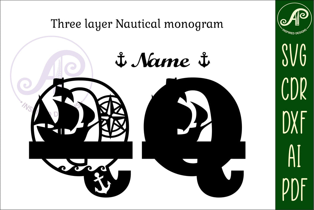 Nautical Monogram Letter Q SVG Cut File Graphic - So Fontsy