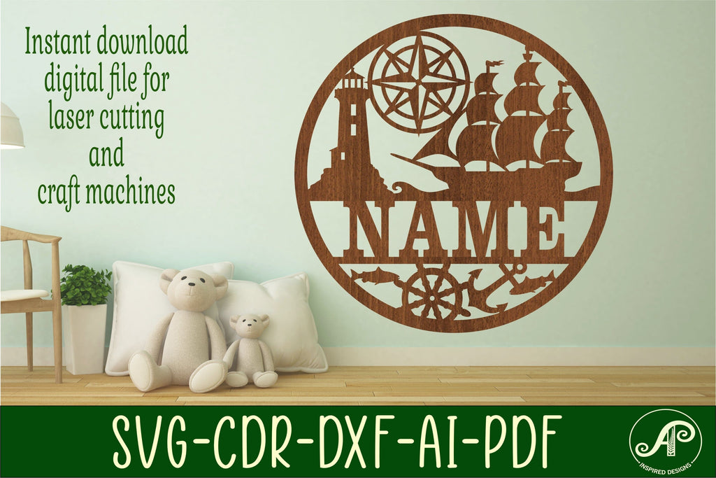 Nautical name sign svg laser cut template - So Fontsy