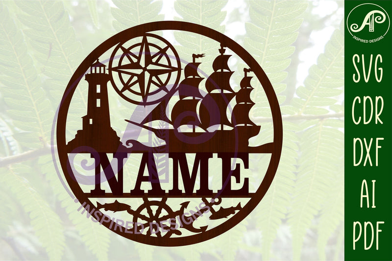 Nautical name sign svg laser cut template - So Fontsy