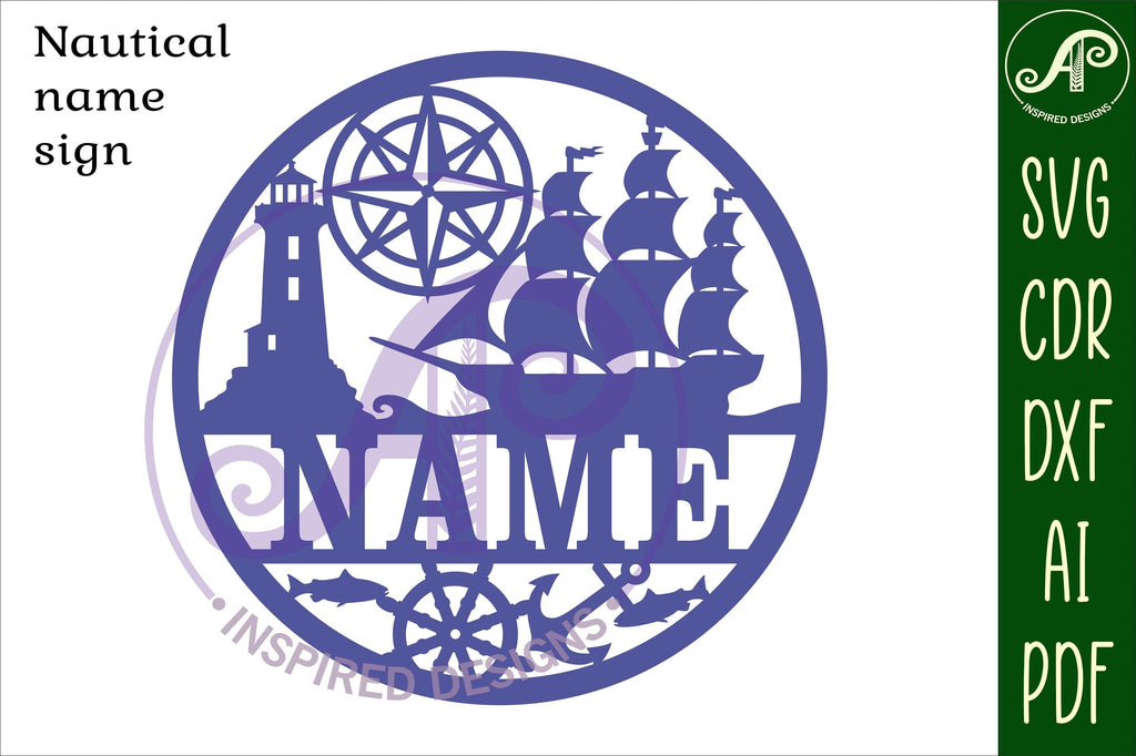 Nautical name sign svg laser cut template - So Fontsy