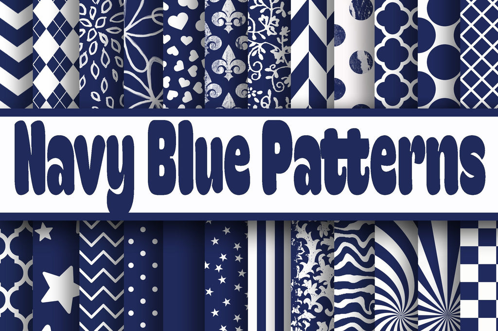 Navy Blue Patterns Digital Paper - So Fontsy
