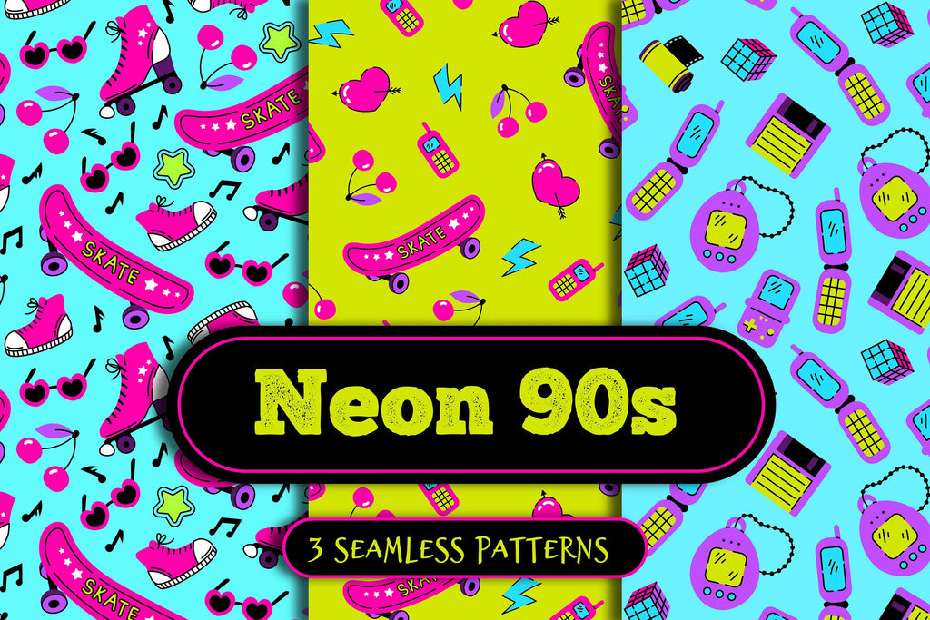 Neon 90s Seamless Patterns and Digital Papers - So Fontsy