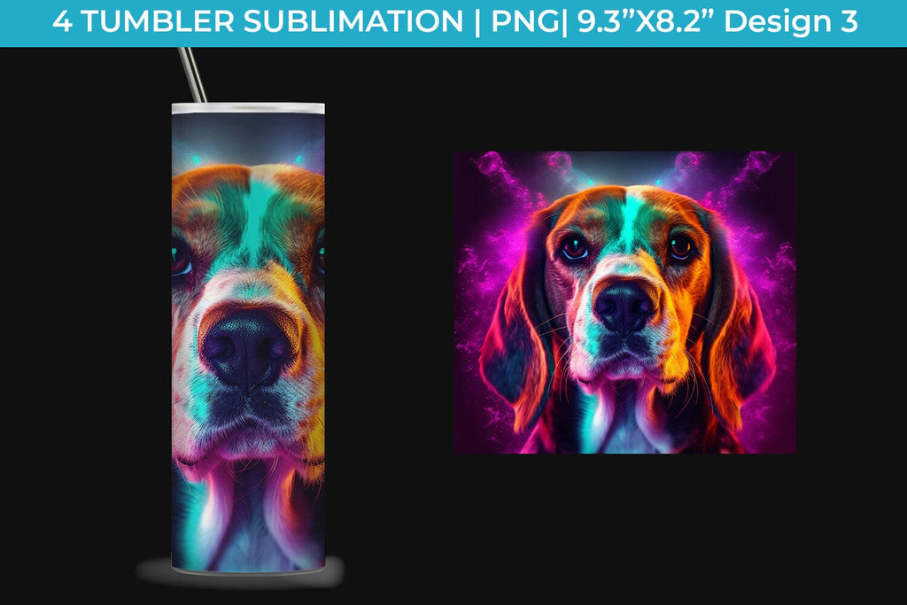 Neon Beagle Dog Tumbler Wrap 20 oz Sublimation PNG Bundle Free For ...