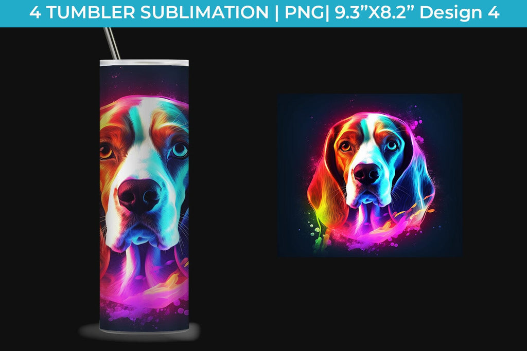 Neon Beagle Dog Tumbler Wrap 20 oz Sublimation PNG Bundle Free For ...